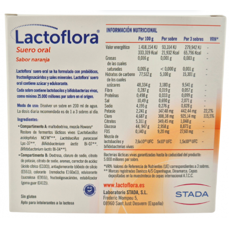 LACTOFLORA SUERO ORAL CON PROBIOTICOS Y SALES MINERALES 6 SOBRES SABOR ...